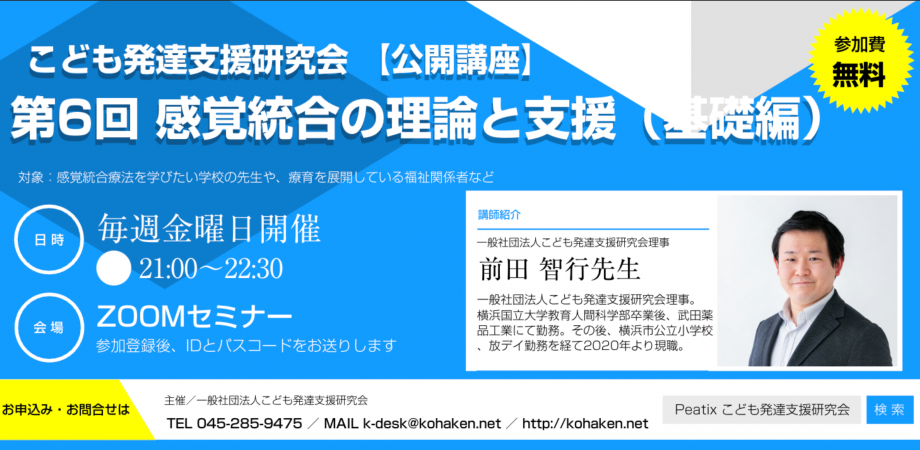 こども発達支援研究会公開講座 第6回 〜感覚統合の理論と支援（基礎編）〜 | Peatix