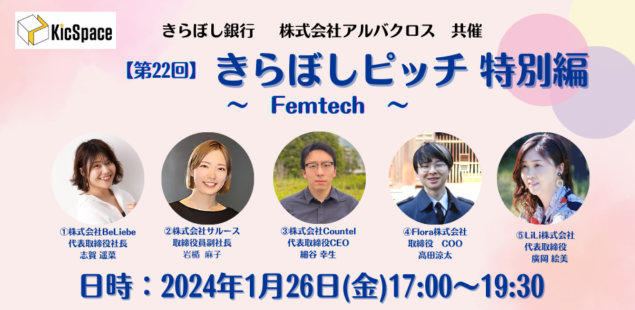 第22回きらぼしピッチ～Femtech～ | Peatix