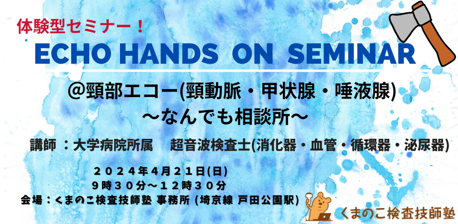 【4月21日(日)9：30〜】頸部領域(頸動脈・甲状腺・唾液腺)ハンズオンセミナー 〜なんでも相談所〜『くまのこ検査技師塾』 | Peatix