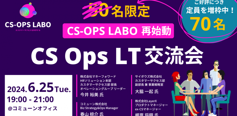 増枠決定50人→70人限定、オフライン開催！ CS-OPS LABO再始動、CS Ops LT交流会 | Peatix
