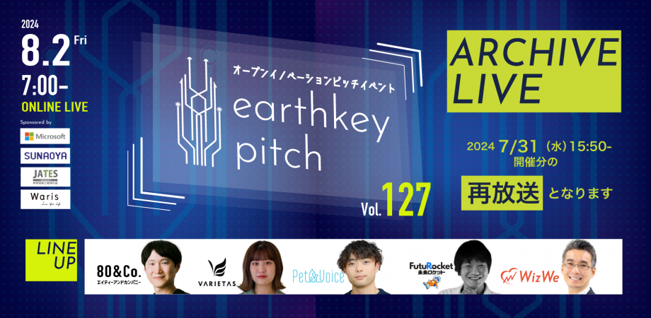【8/2(金)朝7:00〜】earthkey pitch vol.127【アーカイブLIVE!!】 | Peatix