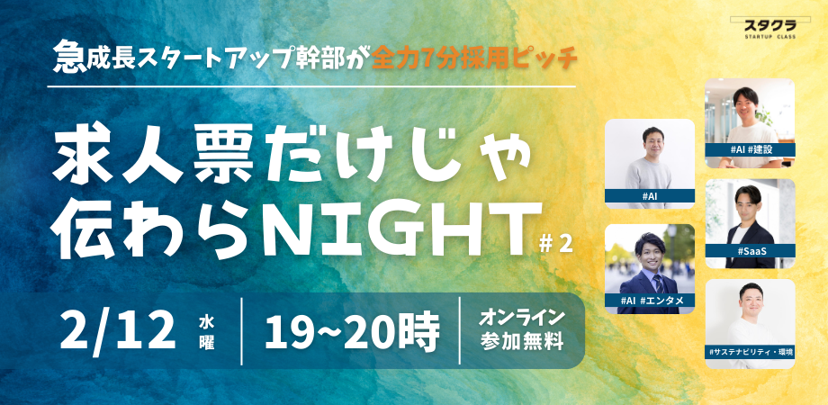 求人票だけじゃ伝わらNIGHT #2 ～急成長スタートアップが全力7分採用ピッチ～ | Peatix
